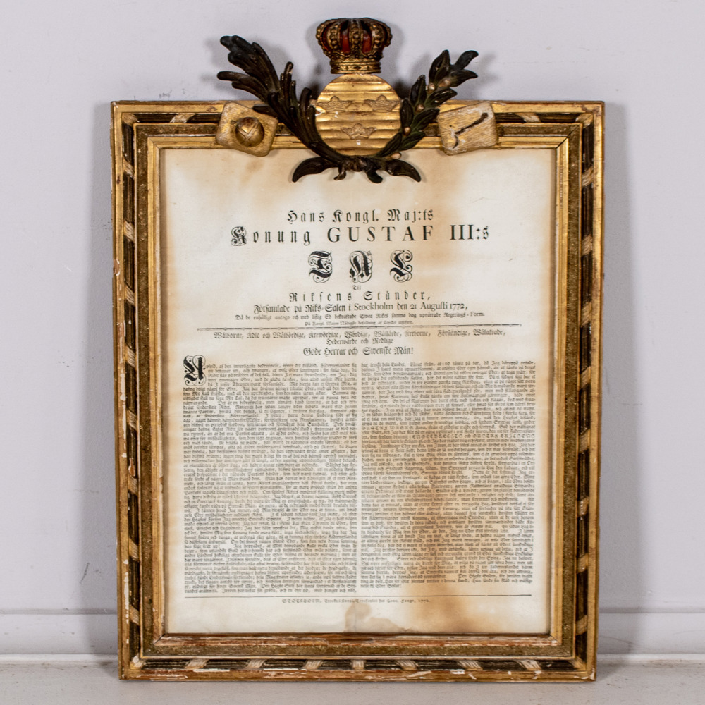 TAVLA, 1700-tal, Konung Gustaf den III:s tal | Auktion